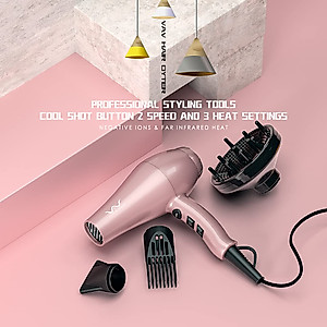 1875W Powerful Negative Ions Hair Dryer Ceramic Professional Far Infrared Blow Dryer 2 Speeds 3 Heating Settings With Diffuser Concentrator & Comb