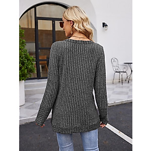 Hount Pullover Sweaters for Women Fashion Long Sleeve Lightweight Plain Basic Tunic Tops Deep Grey