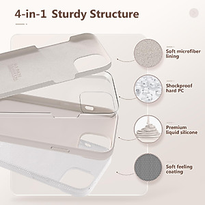 GONEZ for iPhone 14 Case Silicone, with 2X Screen Protector + 2X Camera Lens Protector, [Soft Anti-Scratch Microfiber Lining], Liquid Silicone Shockproof Protective Phone Cover 6.1", Stone