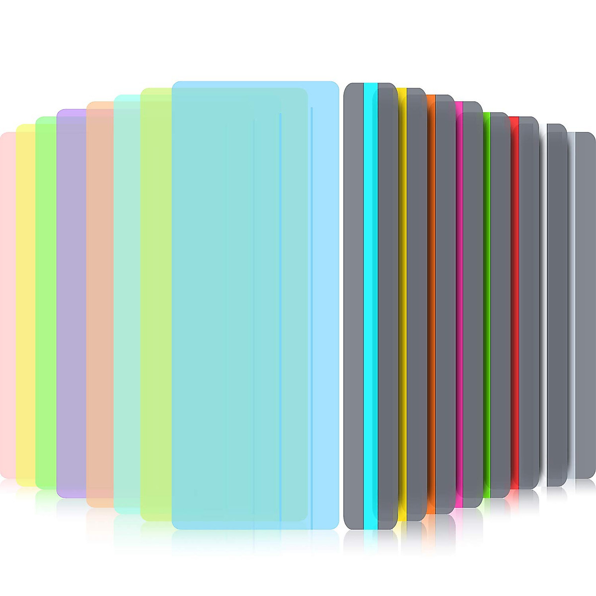 16 Pieces Guided Reading Highlight Bookmark Strips Colored Overlay Reading Tracking Rulers for Dyslexia, ADHD and to Reduce Visual Stress, 8 Standard Size and 8 Large Size