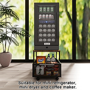 PUNCIA 19.7x23.6in Mini Fridge Stand with Large Capacity Storage Beverage Refrigerator Table with Lockable Wheel Mobile Compact Fridge Cart Heavy Duty Appliance Platform for Dorm, Apartment,Office