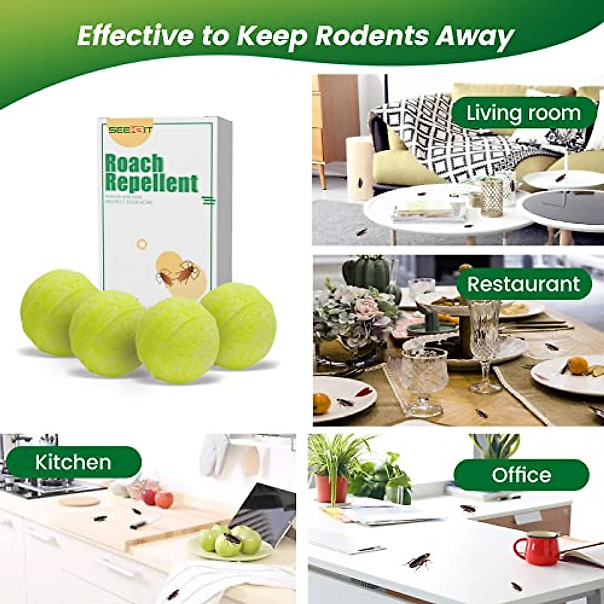 SEEKBIT Cockroach Repellent, Natural Roach Repellent, Repels Ant, Spider, Insect Rodent Repellent, Keep Roach Away from Car, Closet, Attic Pack of 8