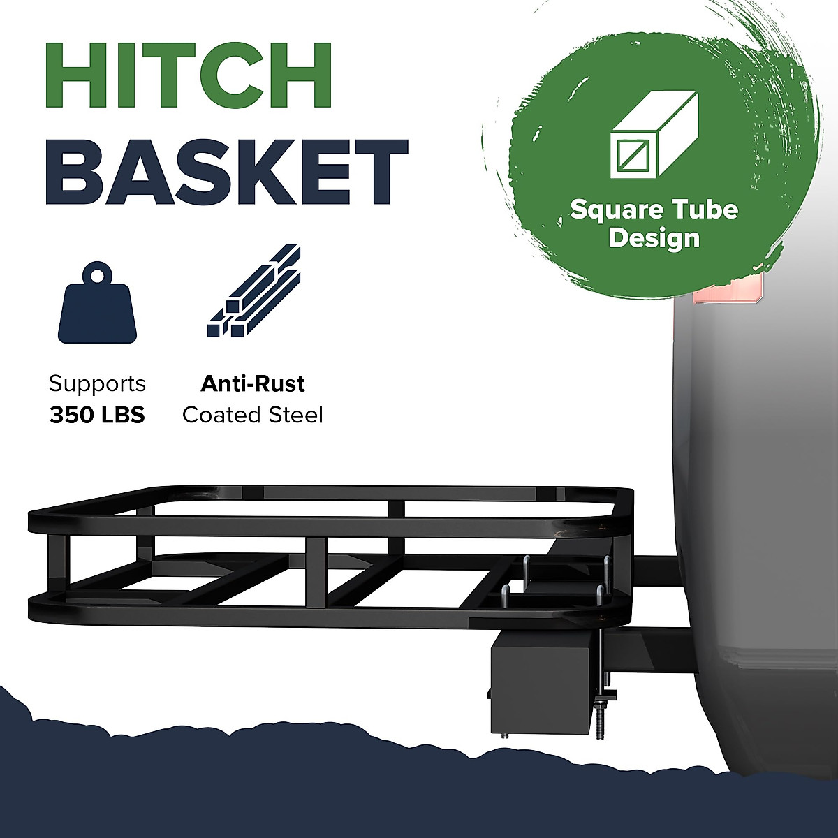 ARKSEN 32 x 26 x 4 Inch Heavy Duty Bumper Mounted Cargo Rack Carrier 350 Lbs Capacity Luggage Basket Hitch for RV, Camping, Traveling