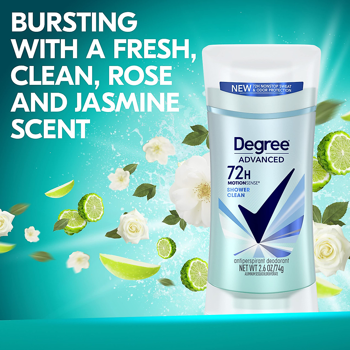 Degree Advanced Antiperspirant Deodorant 4 count 72-Hour Sweat & Odor Protection Shower Clean Antiperspirant for Women with MotionSense Technology 2.6 oz