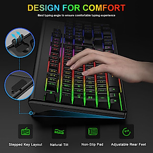 BlueFinger Wireless Gaming Keyboard and Mouse, Rechargeable Rainbow Backlit Wireless Keyboard and Ergonomic Light Up Mouse Combo for Windows, Mac, PC, Laptop