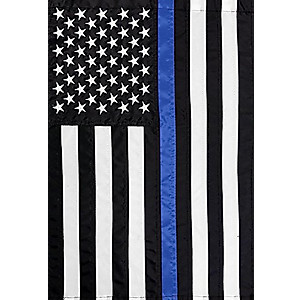 Thin Blue Line Police Applique & Embroidered Garden Flag 12.5" x 18"