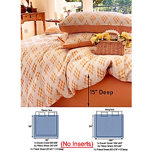 Doimier Duvet Cover Queen Boho, 4 PCS Vintage Bedding Sets, Gingham Patterned Comforter Covers Set with Zipper Closure, Soft Breathable Geometric Orange Rhombus (Diamond Grid, Queen)