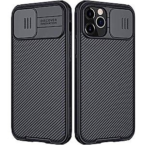 imluckies Compatible for iPhone 12/12 Pro Case with Camera Cover, Hard PC Back & Soft Bumper, Protective & Slim Fit, Camera Protection Case for iPhone 12&12 Pro 6.1" 2020-Black