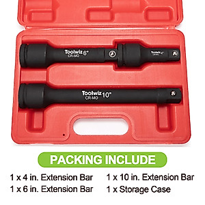 Toolwiz 3/4” Drive Impact Extension Bar 4”, 6”, 10” (3 Piece) Cr-Mo Steel, Expand the Range of Impact Drivers, Organized in PVC Box - Black 3/4 Drive Impact Socket Set 3/4 drive socket set