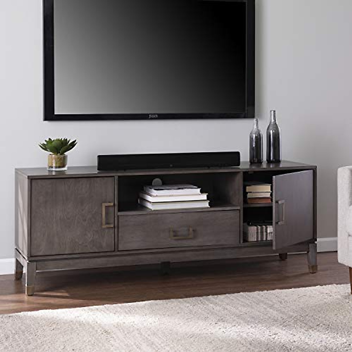 SEI Furniture Brenting w/Storage Media Stand, Graywashed
