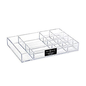 Isaac Jacobs 12-Compartment Clear Acrylic Drawer Organizer (9.4" L x 6.4" W x 1.3" H), Multi-Sectional Tray & Storage Solution for Makeup, School & Office Supplies, Bathroom, Kitchen