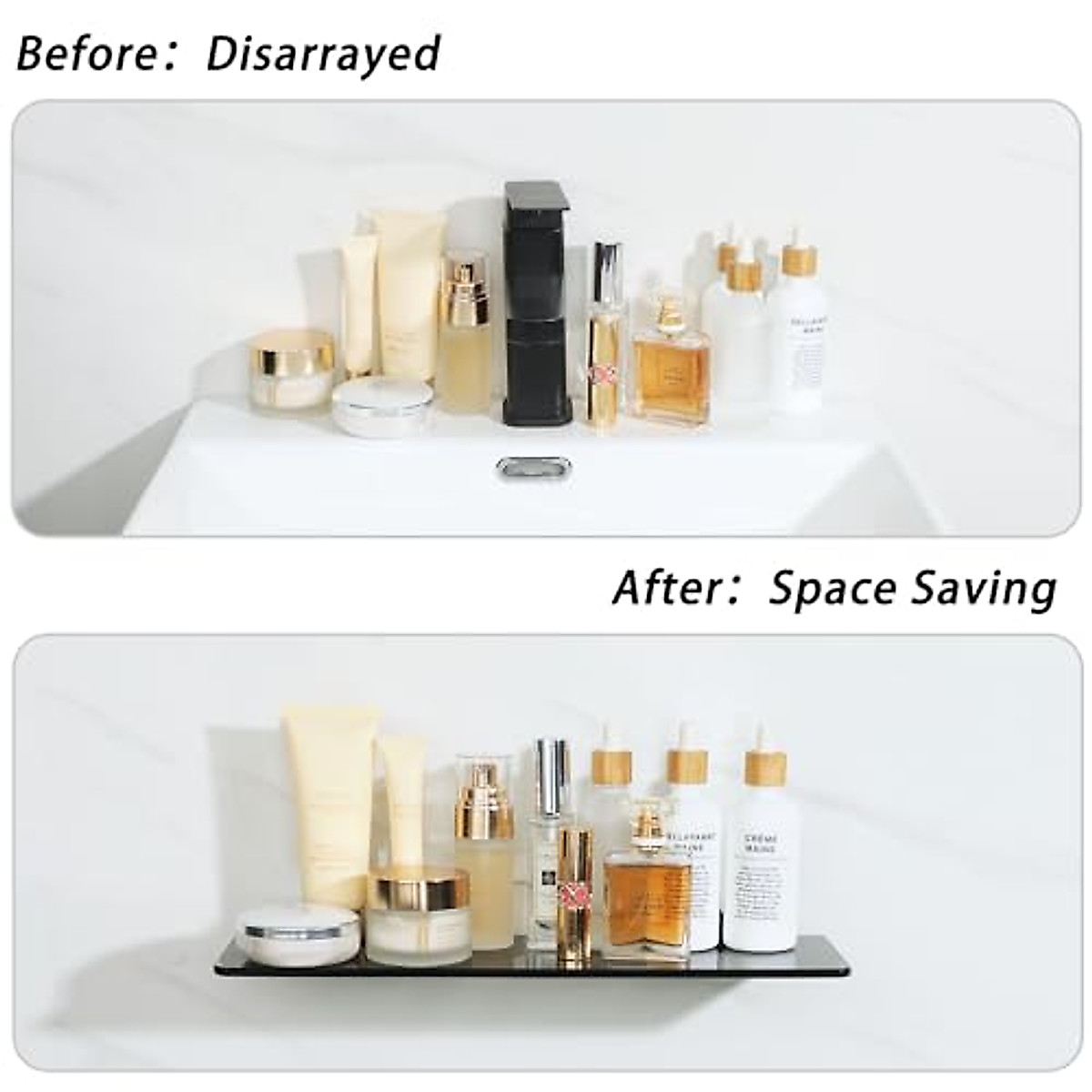 Alise Glass Shelf Bathroom Shelves Wall Mount,Floating Shelves for Bathroom,SUS304 Stainless Steel and Rectangular Tempered Glass Holder Rack Storage Organizer,Black Finish GDL5380-B