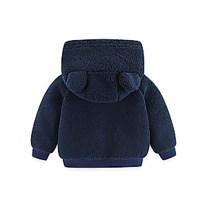 Newborn Infant Baby Boys Girls Cartoon Fleece Hooded Jacket Coat with Ears Warm Outwear Coat Zipper Up (0-3M, Navy Blue)