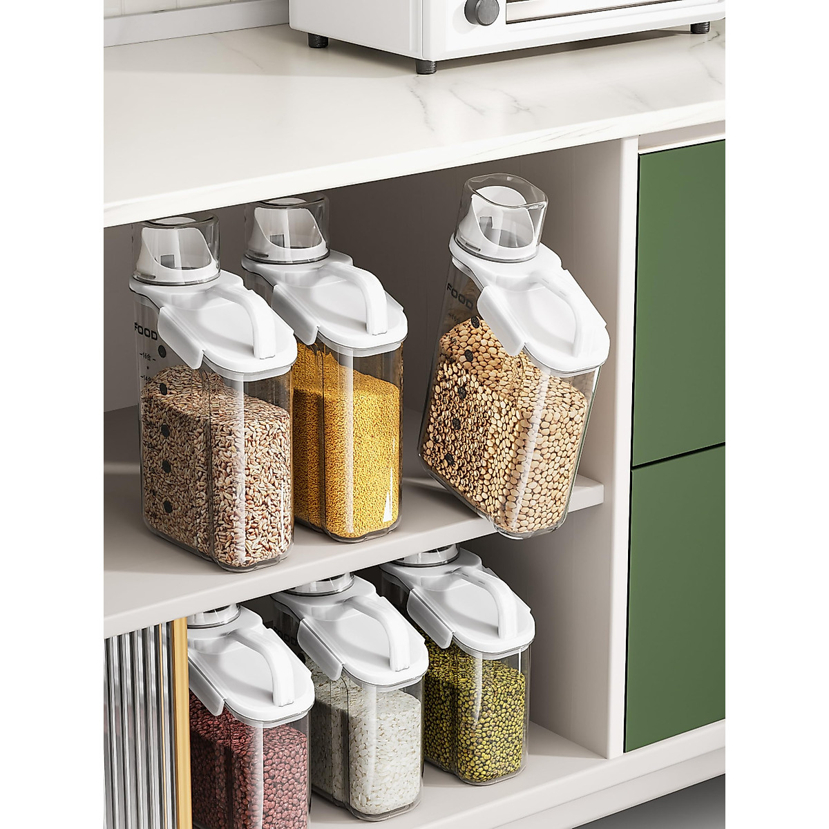 Total 2 items Cereal Containers Storage,Each2.5L Airtight Large Dry Food Storage .1 Blue 1 White.with Measuring Cup，BPA Free Plastic Dispenser，Suitable for Storing Grains Flour and Various Foods.