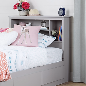 South Shore 39" Reevo Bookcase Headboard, Twin, Soft Gray