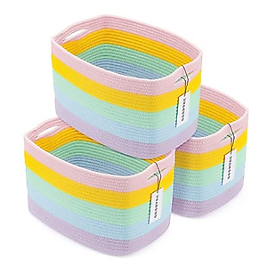 XUANGUO Cotton Rope storage Basket Bins Woven Basket for Organizing Shelves Rectangle Decorative Baskets For storage Clothes Toys Books Towels Square Wicker Nursery basket organizer 3 pack rainbow