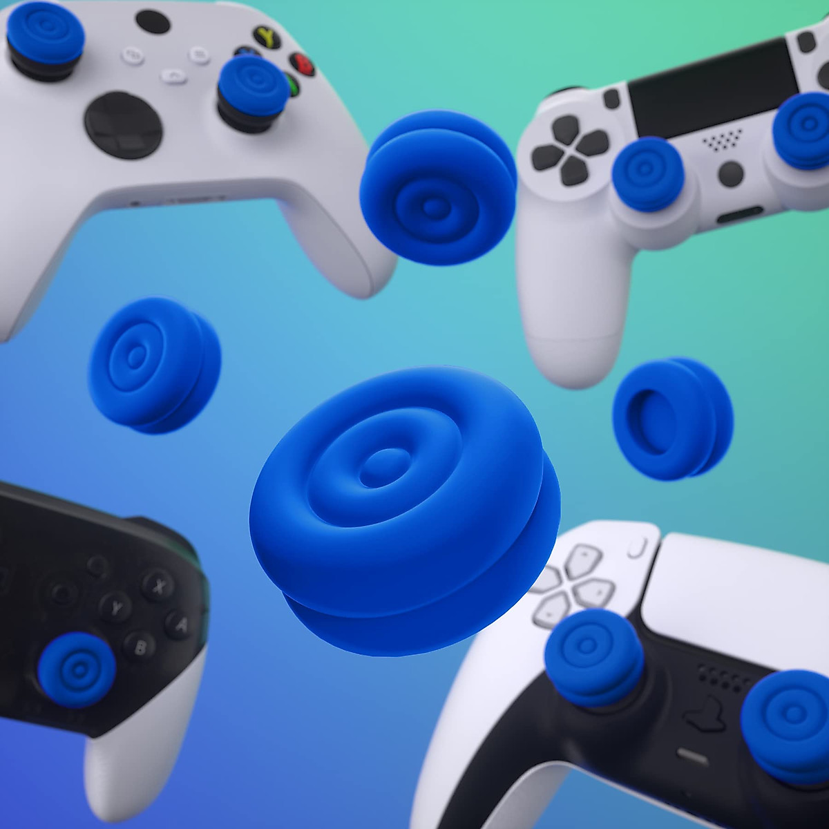 PlayVital Thumbs Cushion Caps Thumb Grips for ps5, for ps4, Thumbstick Grip Cover for Xbox Series X/S, Thumb Grip Caps for Xbox One, Elite Series 2, for Switch Pro Controller - Blue