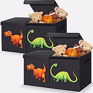 HomeMarvel (2PCS) Toy Box, Toy Box for Boys, Toy Chest for Boys, Lightweight Collapsible Sturdy Kids Toy Boxes Basket Bins Organizer with Flip-Top Lid & Handles, 26.8" x 13.8" x 16", Dinosaur