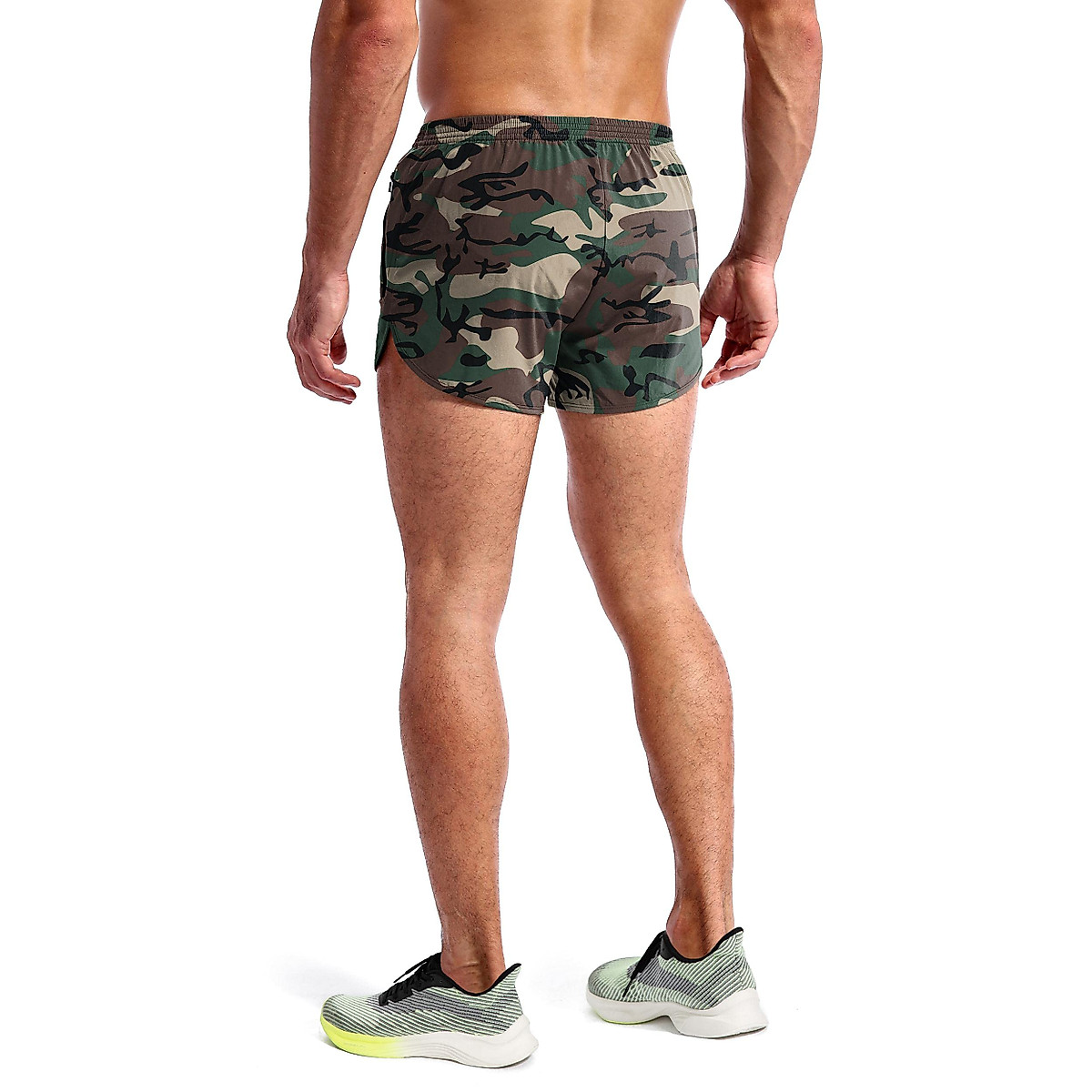 Pudolla Men’s Running Shorts 3 Inch Quick Dry Gym Athletic Workout Shorts for Men with Zipper Pockets(Camo Green Medium)