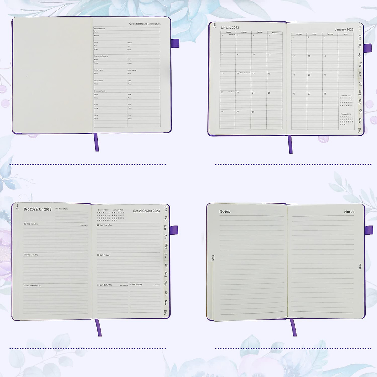 RHONZHAO 2023-2024 Weekly and Monthly Planner with Alphabetical Tabs and Lock. 5.8" x 8.2", 16 Months, Flexible Cover, Wirebound, Hardback edition (2023-2024, Purple)