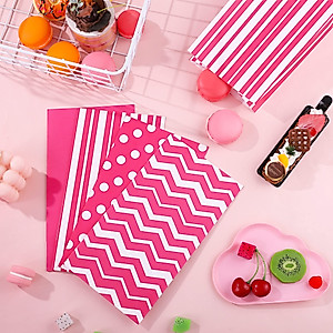 MIMIND 40 Pieces Party Paper Favor Bags Kids' Goodie Bags Kraft Candy Treat Bags for Birthday Wedding Party Christmas, Hot Pink