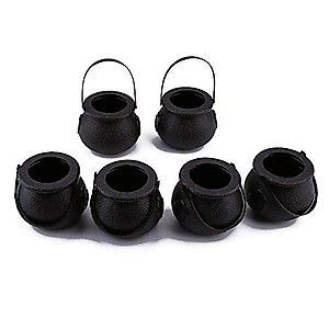 Tebery 24 Pack Mini Black Candy Kettles Novelty Cauldron with Handle, Plastic Candy Holder Pot for Kids St Patrick Day, Wizard, Halloween Theme Parties Supplies Decoration