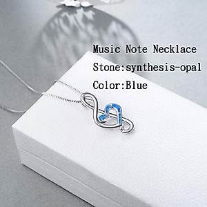 WINNICACA Music Note Necklace for Women Sterling Silver Musical Theme Pendant Jewelry Created Opal Necklace for Her Music Gifts for Music Lovers