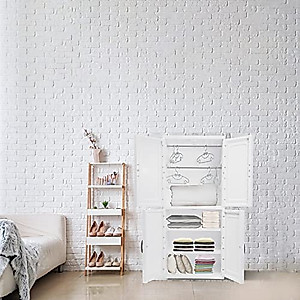 OUKANING Bedroom Storage Cabinets Plastic Clothes Storage Drawer Units with Wheels and Doors Multi-Layer Vertical Wardrobe Organizer for Bedroom Closet Living Room Entryway (22.4 x 15.7 x 51.6in)