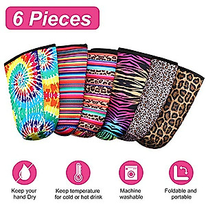 6 Pieces Reusable Coffee Cup Sleeve Neoprene Insulated Sleeves Cup Cover Holders Drinks Sleeve Holder Neoprene Tumbler Sleeves Cold Hot Beverages, 6 Styles (30 oz)
