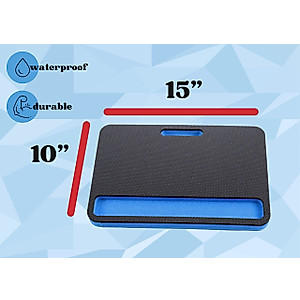 Polar Whale Portable Knee Cushion Blue and Black with Tool Pocket for Home Garden Work Automotive Workshop and More Durable Thick Comfortable High Density Waterproof Foam 15 x 10 Inches Kneeling Pad