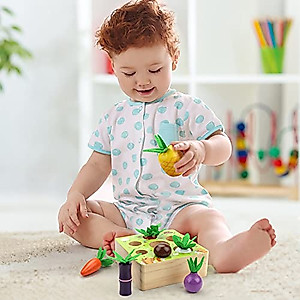 SKYFIELD Wooden Farm Harvest Game Montessori Toy, Educational Learning Toy for Boys &Girls 1 2 3 Years Old, Shape Sorting Vegetable &Fruits Fine Motor Skill Toy Gift for Toddlers 1-3