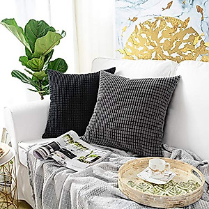 MERNETTE Pack of 2, Corduroy Soft Decorative Square Throw Pillow Cover Cushion Covers Pillowcase, Home Decor Decorations for Sofa Couch Bed Chair 18x18 Inch/45x45 cm (Granules Black)
