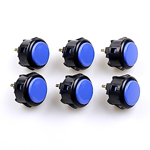 Sanwa 6 pcs OBSF-30 Original Push Button 30mm - for Arcade Jamma Video Game & Arcade Joystick Games Console (Black & Blue) S@NWA