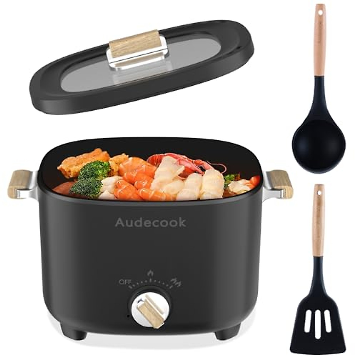 Audecook Hot Pot Electric, 2.5L Portable Nonstick Multicooker, Shabu-Shabu Pot, Travel Electric Skillet with Dual Power Temperature Control for Noodles/Soup/Egg/Steak/Oatmeal/Porridge(Black)