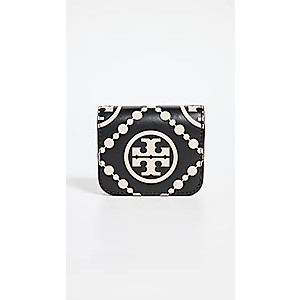 Tory Burch Women's T Monogram Contrast Embossed Mini Wallet, Black/New Cream, One Size