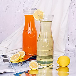 HINGWAH 4 Pack Glass Carafes with Lids, 33 OZ (1 Liter) Glass Water Pitcher Beverage Jug Set, Glass Pitchers Juice Containers for Mimosa Bar Supplies, Parties, Brunch, Iced Tea, Lemonade, Milk