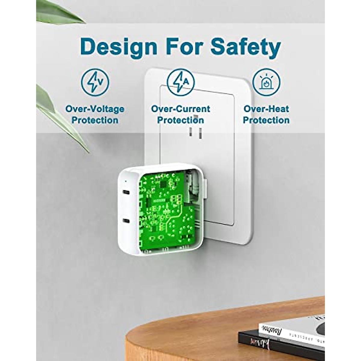 67W Dual USB-C Charger for MacBook Air, Mac Pro 13" (2023-2018), iPad Pro/Air/Mini, Type C Power Supply, LED, Foldable Plug, 6.6ft USB-C Charging Cable