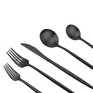 JASHII Luxury Black Flatware, Silverware Sets, 24-pieces Elegant Cute 18/10 Stainless Steel Silverware Set for Eating Home Kitchen Hotel Restaurant, Service Sets for 4 People, Dishwasher Safe