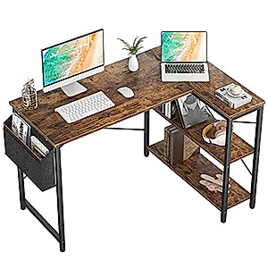 Homieasy Small L Shaped Computer Desk, 47 Inch L-Shaped Corner Desk with Reversible Storage Shelves for Home Office Workstation, Modern Simple Style Writing Desk Table with Storage Bag(Rustic Brown)