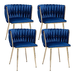 TXFTRR Velvet Dining Chairs Set of 4, Velvet Dining Chair with Woven Hollow Backrest Design, Modern Dining Chair Set with Gold Metal Legs, Upholstered Velvet Chairs for Dining Room, Living Room