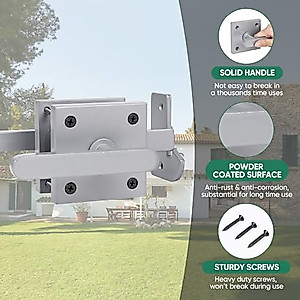 JUBEST Double Side Gate Latches, Heavy Duty Gate Latch Outdoor Fence Gate Hardware for Wooden Gates, Pool Gate, Backyard, Garden Gate, Silver