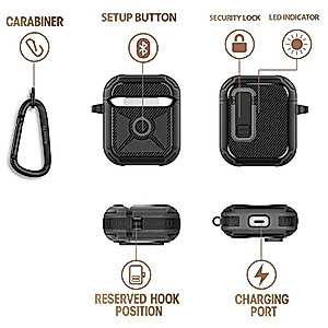 Koaichi for AirPods 2nd/1st Generation Case, Full-Body Ultra-Hard Shell Protective Cover with Lock, Powerful Drop Protection, Well Built Case Designed for AirPods 2/1, Black