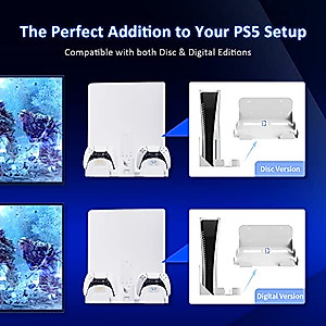 NexiGo PS5 Accessories Wall Mount with DualSense Charging Station, Stable Metal Wall Hanging Stand with LED Charging Indicator for Playstation 5 Console (Disc & Digital), White