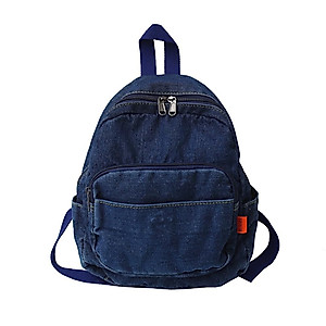 JHTPSLR Small Denim Backpack for Women Vintage Aesthetic Backpack Mini Denim Backpack Canvas Backpack Casual Daypack (Dark Blue)