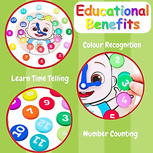 Toyland® Cocomelon Wooden Learning Clock Puzzle - Learn to Tell The Time - Toddler Toys Age 3+