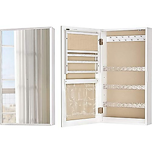 LUXFURNI Small Mirror Jewellery Cabinet Wall-Mount/Door-Hanging Armoire, Lightweight Storage Organizer