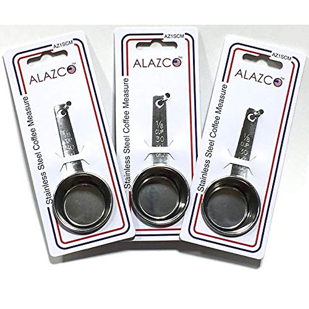 3pc STAINLESS STEEL ALAZCO COFFEE MEASURING SCOOP 1/8 CUP - Kitchen Baking Cooking Measuring Scoop Spice Herbs Salt Sugar Flour Cocoa Protein Powder Keto Cream Scoop