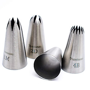 Tumtanm Professional Large Piping Nozzles, 4pcs Stainless Steel Seamless Icing Piping Nozzle Tip Set for Cakes, Cupcakes and Baking