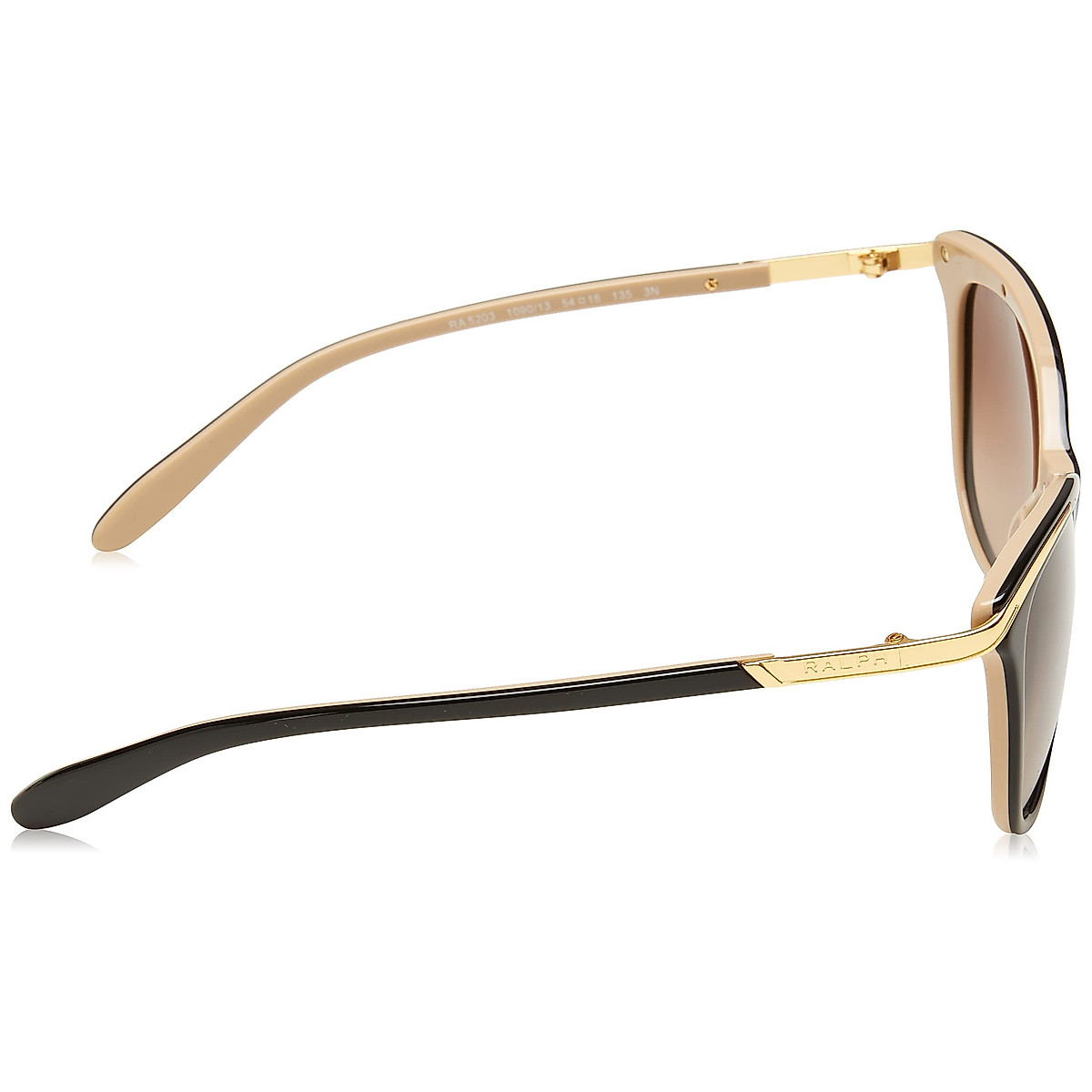 Ralph by Ralph Lauren Women's RA5203 Cat Eye Sunglasses, Shiny Black On Nude & Gold/Gradient Brown, 54 mm