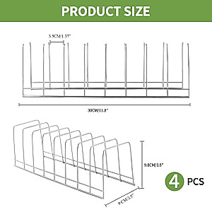 4Pcs Plate Organizer for Cabinet,Pot Lid Organizer Pot Lid Rack Holder Rest Storage for Cutting Boards,Bakeware,Cooling Racks,Pots & Pans,Serving Trays and Reusable Containers(Stainless Steel)